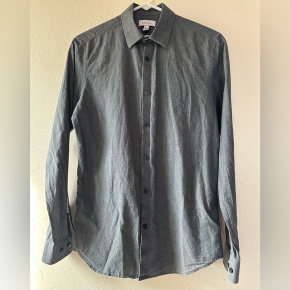 Calvin Klein | Shirts | Calvin Klein Mens Grey Button Down Shirt Long ...